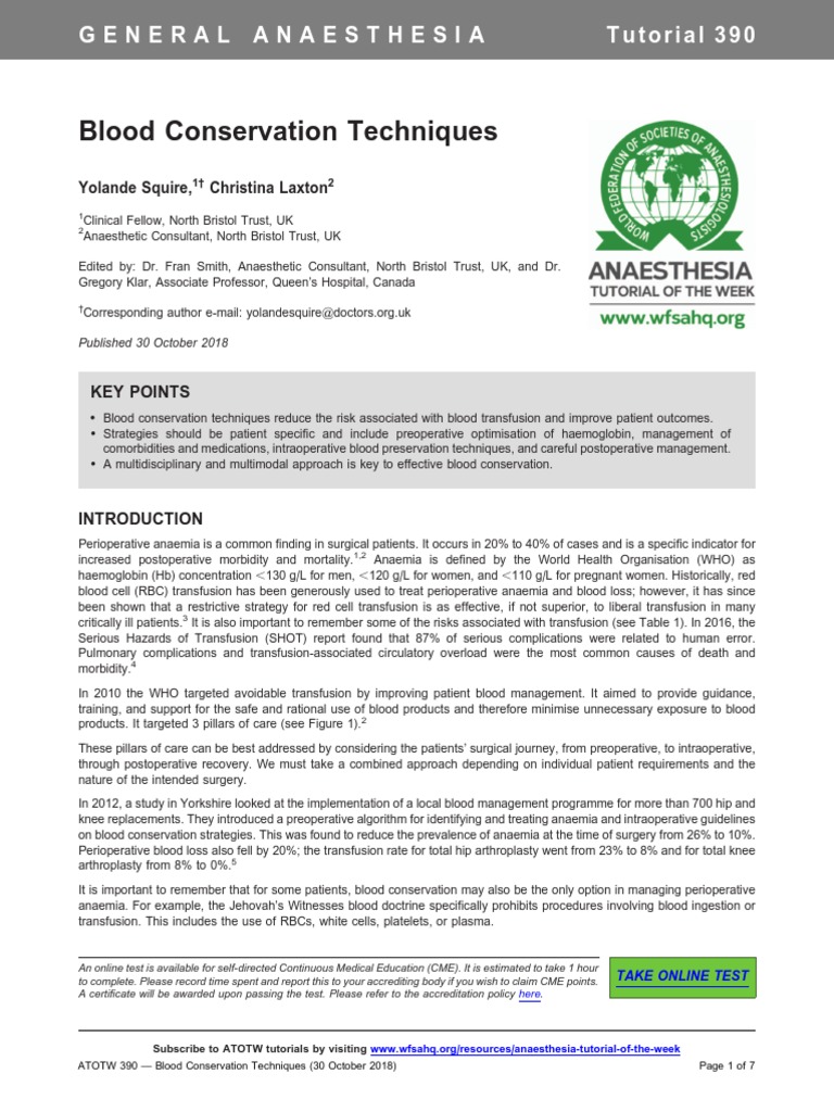 Blood Conservation | Download Free PDF | Anemia | Blood Transfusion