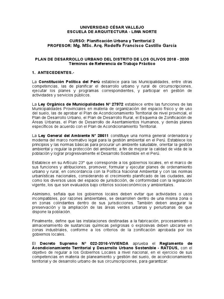 TR Trabajo Practico PDU Los Olivos 2018-2030 - EA LM UCV - RFCG 2018 | PDF