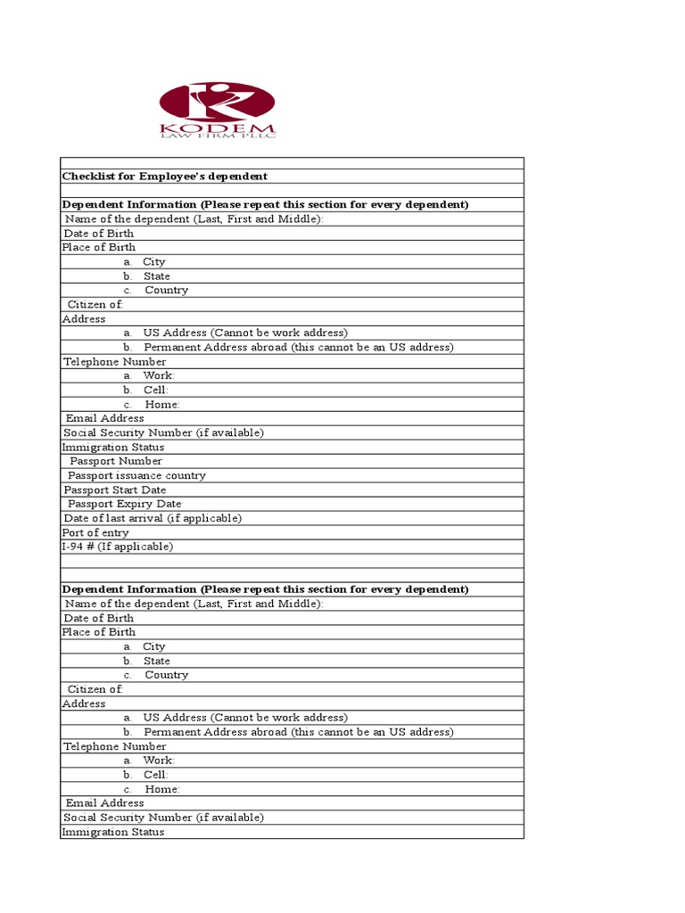 Dependent Checklist Swift Technology Pdf Official Documents Government Information 