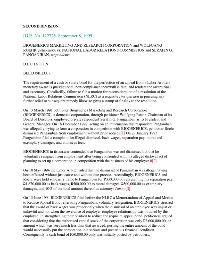 Biogenerics MKTG Vs NLRC | PDF | Surety Bond | Guarantee