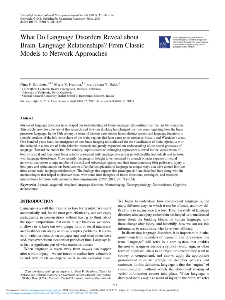 What Do Language Disorders Reveal About Brain-Language Relationships ...