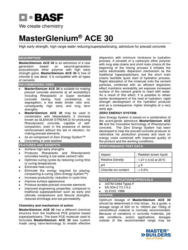 MasterGlenium Ace 30 v2 | PDF | Concrete | Materials