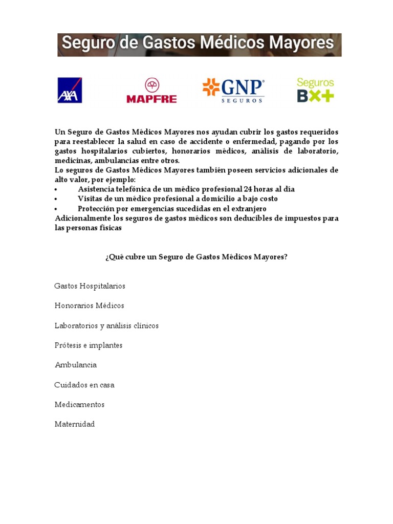Un Seguro De Gastos Médicos Mayores Pdf Póliza De Seguros Seguro