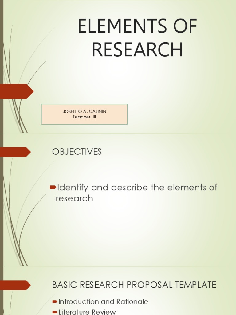 Elements of Research: Joselito A. Caunin Teacher III | PDF | Abstract ...