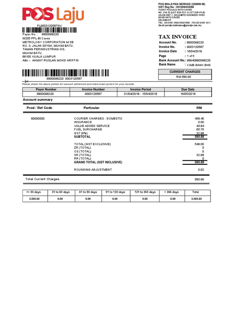 Pos Malaysia Invoice Details | PDF | Invoice | Cheque