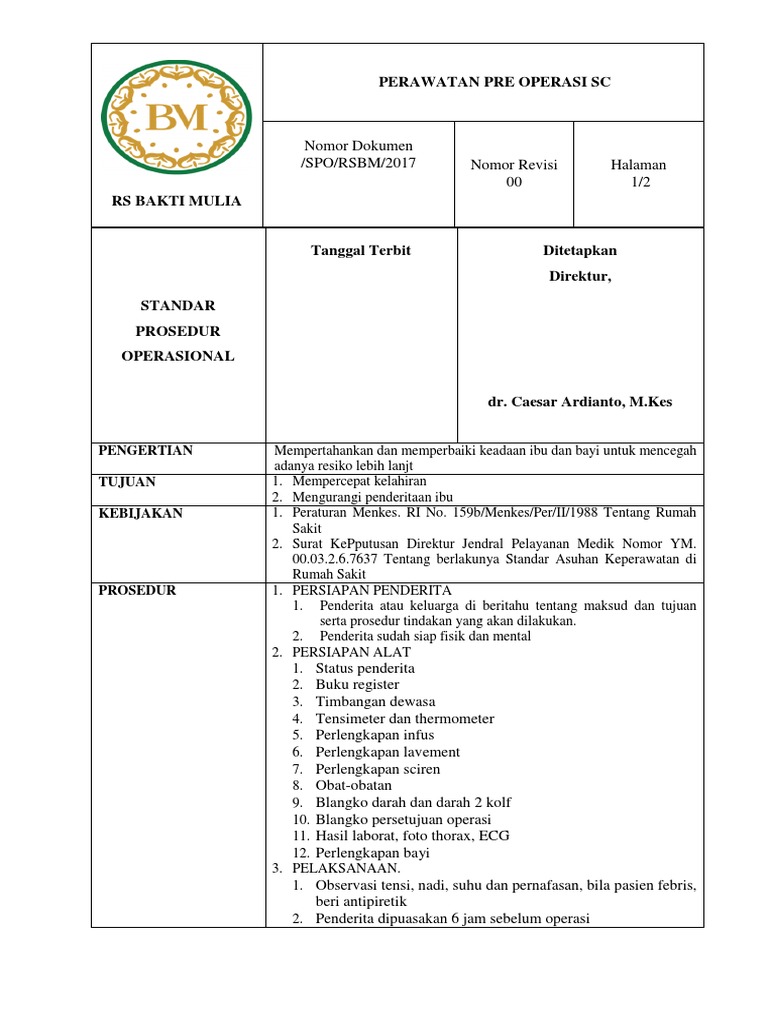 Sop Pre Operasi | PDF