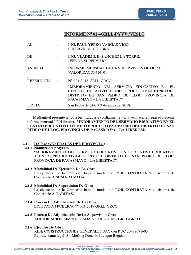 Informe Tecnico de Obra | PDF | Fundación (Ingeniería)