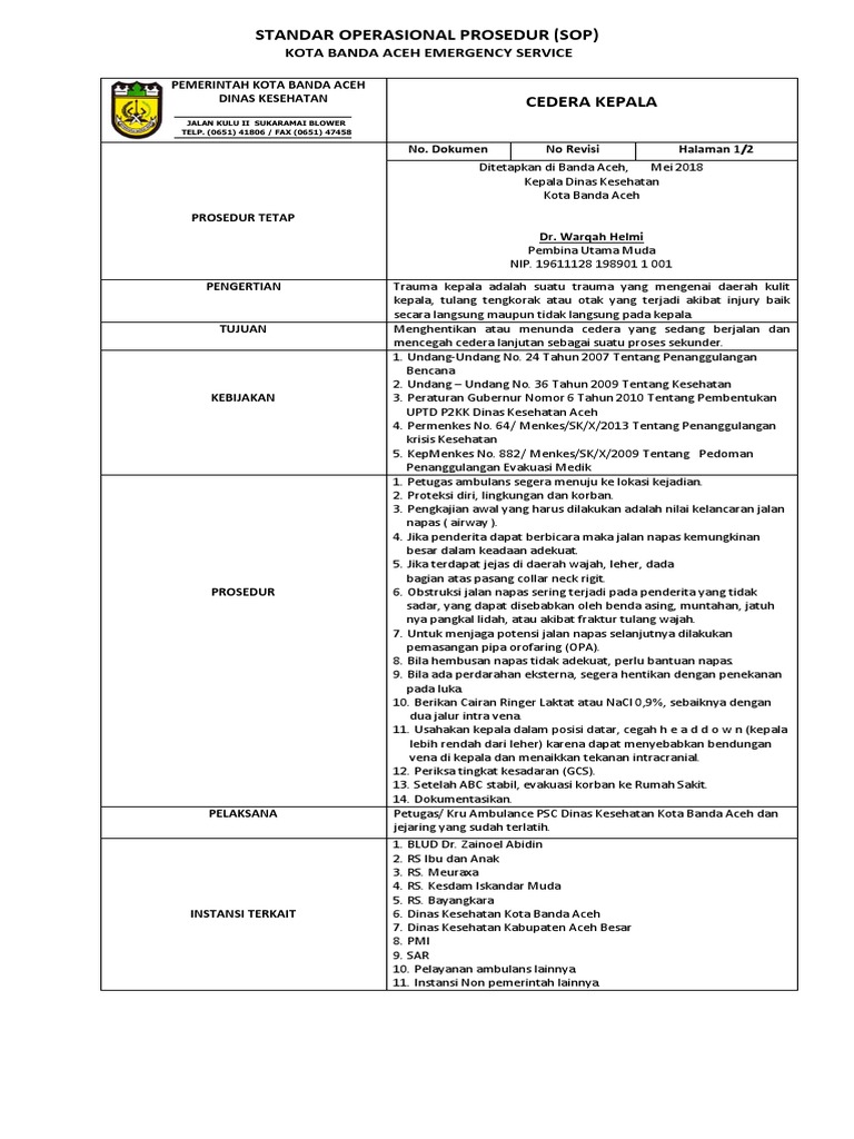 SOP Cedera Kepala | PDF
