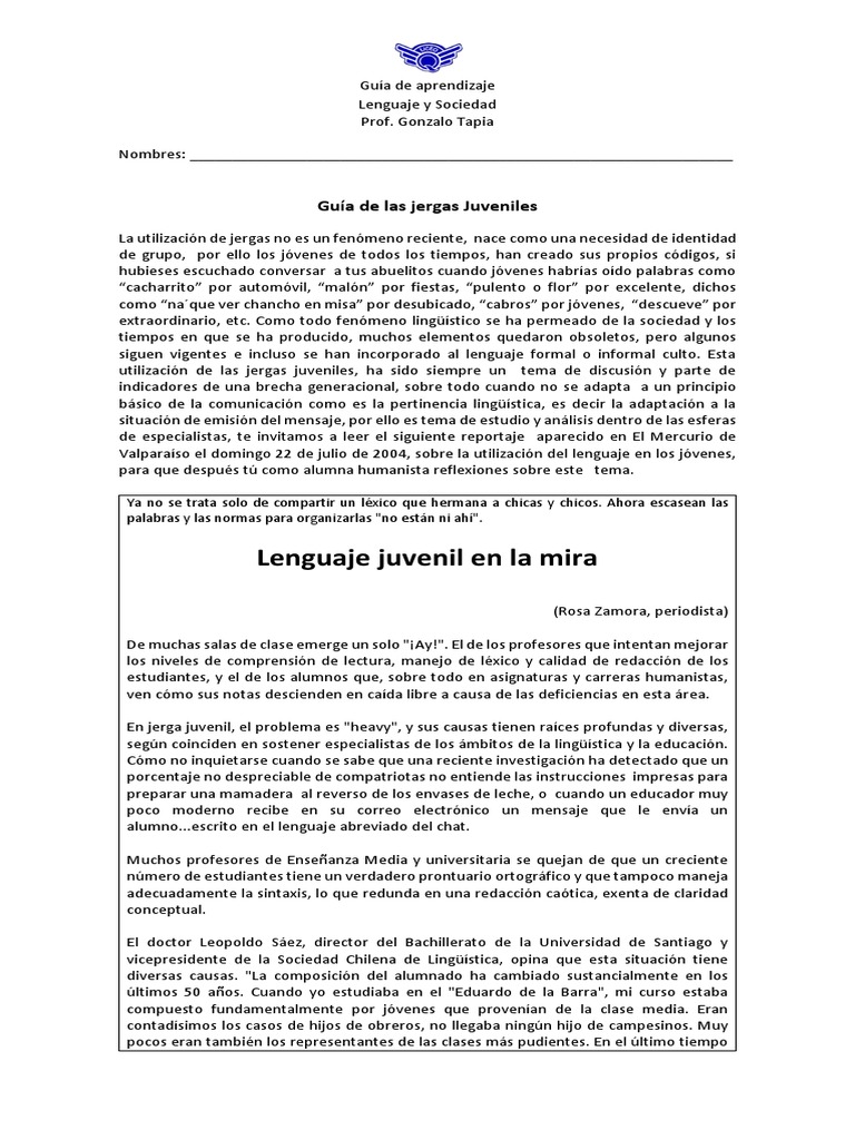 Guía de Las Jergas Juveniles | PDF | Educación Secundaria | Televisión