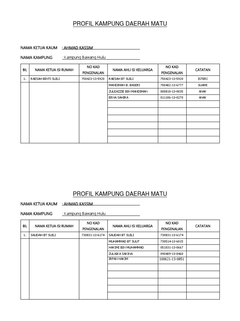 Profil Kampung Daerah Matu | PDF