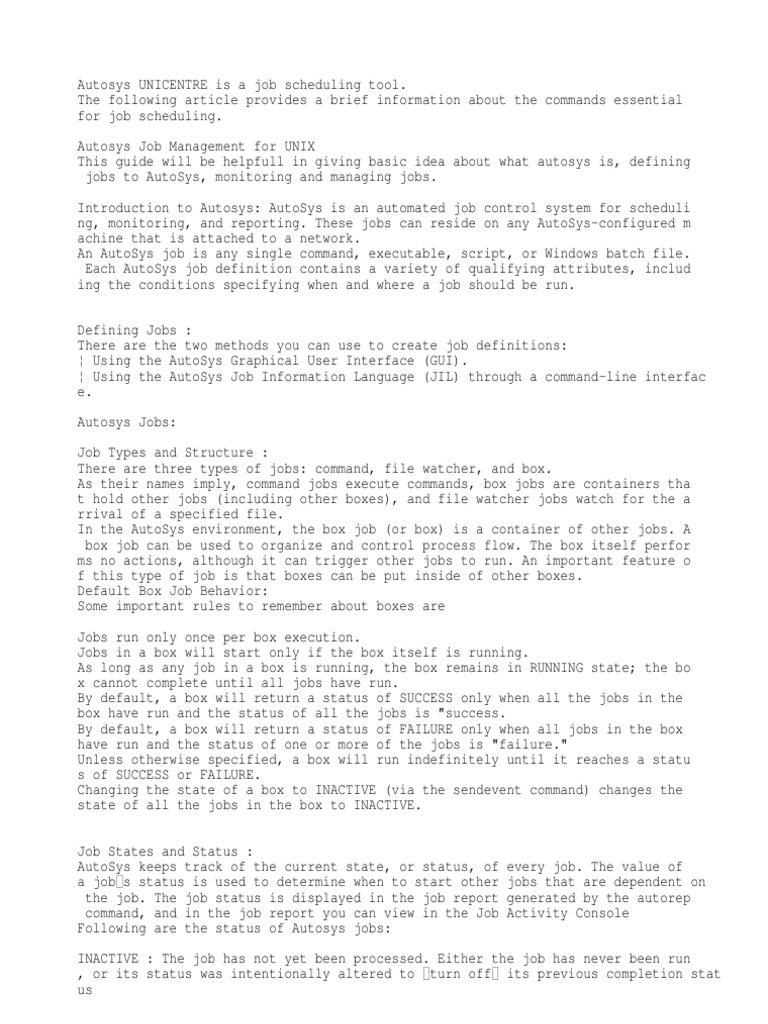 Autosys - A Job Scheduling Tool | PDF | Graphical User Interfaces | Command Line Interface