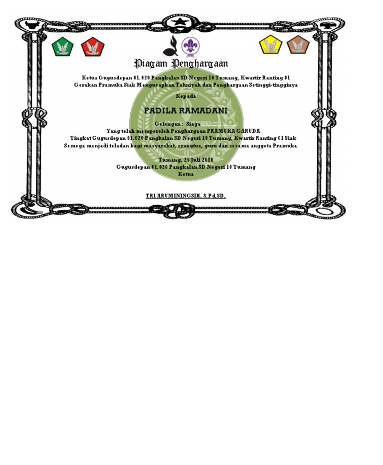 Piagam Penghargaan Pramuka Garuda PI | PDF