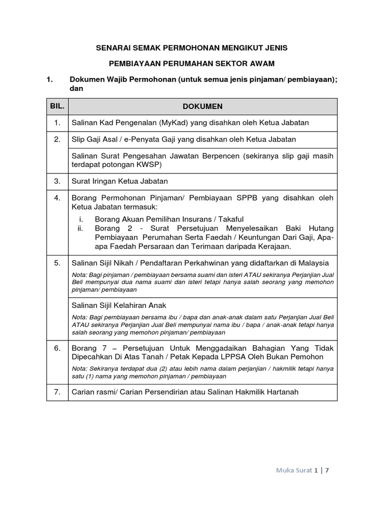 Senarai Semak Permohonan Lppsa | PDF