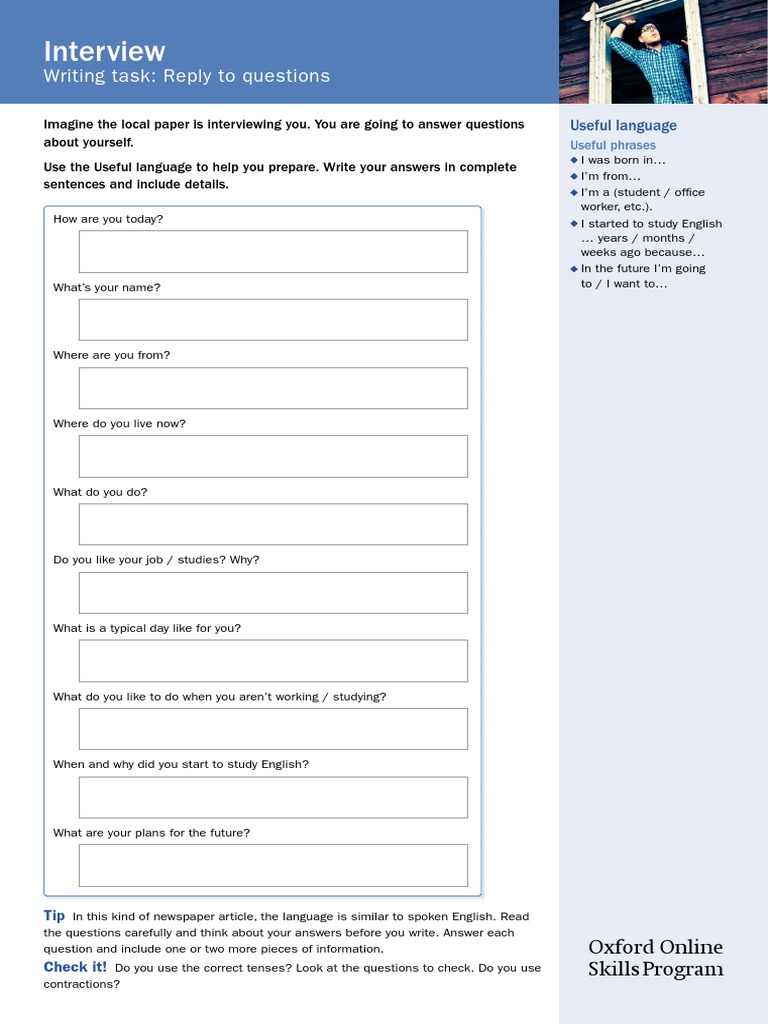 Interview: Writing Task: Reply To Questions | PDF