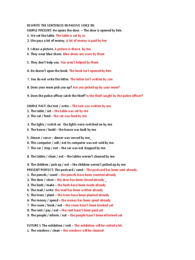 Passive Voice Rewrite Exercises | PDF