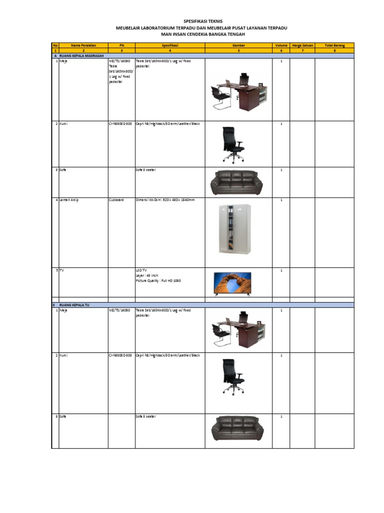 Spesifikasi Teknis Meubelair Man Ic Bangka Tengah | PDF