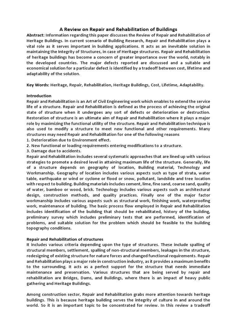 Rehabilitation of Buildings Research Paper | PDF | Asphalt | Masonry