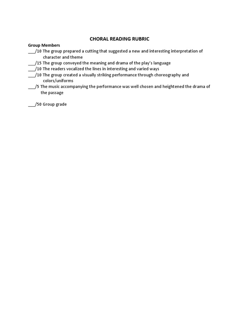 Choral Reading Evaluation Rubric | PDF