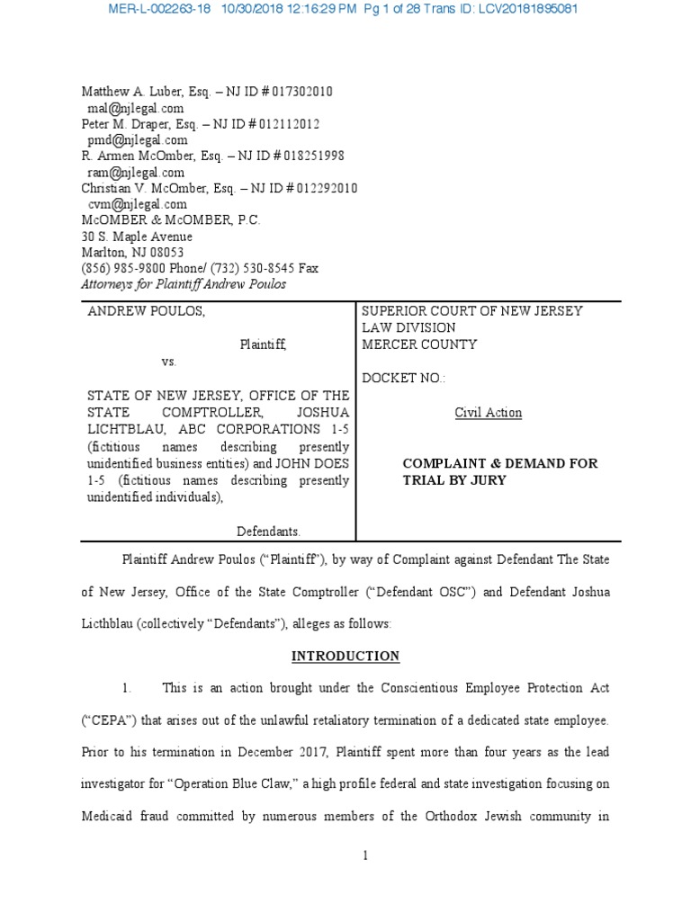 Poulos Complaint | PDF | Prosecutor | Fraud