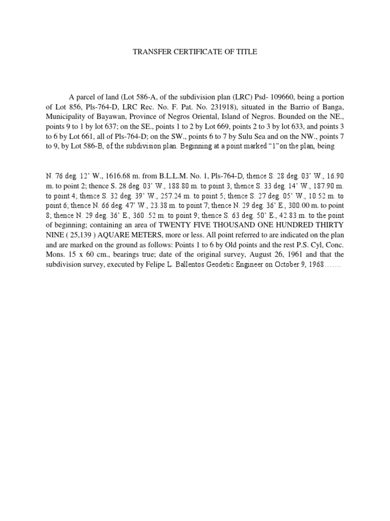 Technical Description of Lot 586-A | PDF | Social Science | Science ...