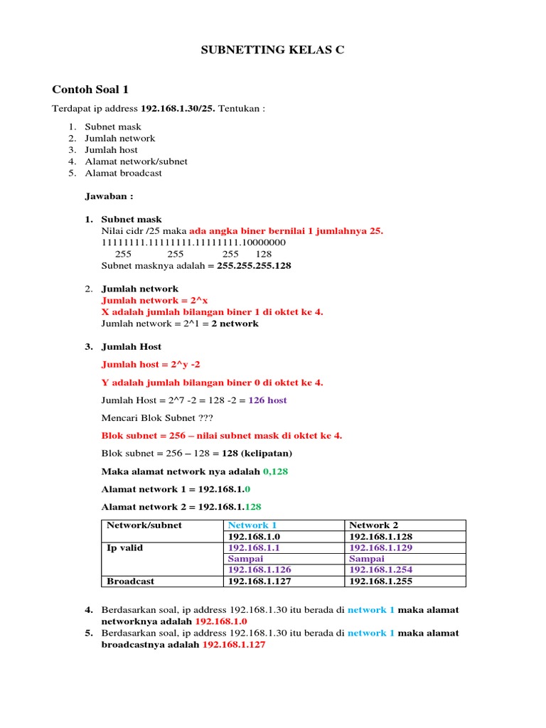 Subnetting Kelas C | PDF | Komputer | Teknologi & Rekayasa