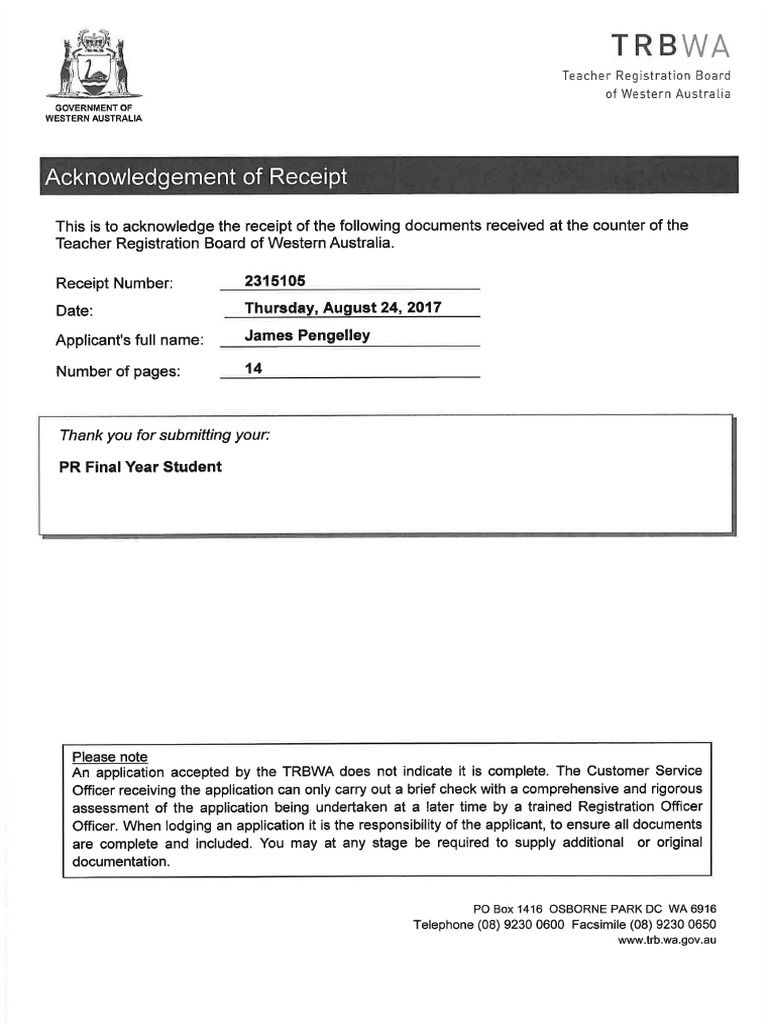 Trbwa Registration Receipt | PDF
