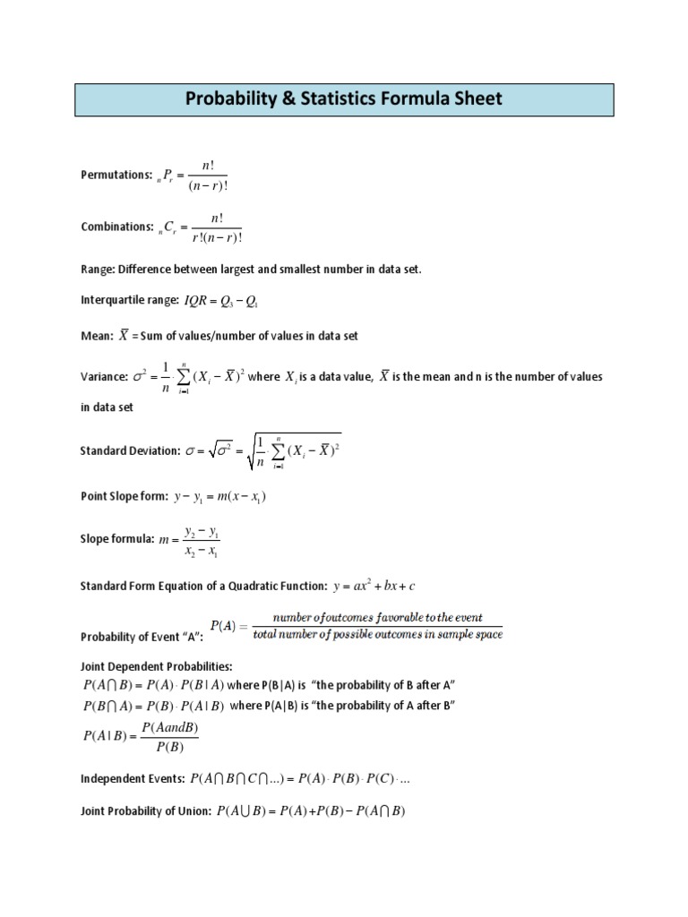 Statistics Formulas | PDF