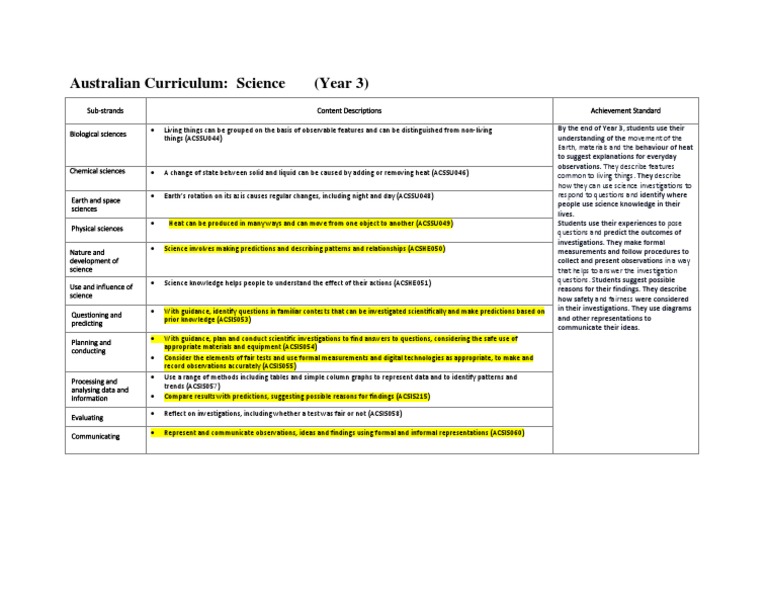 Australian Curriculum - Year 3 | PDF | Prediction | Observation