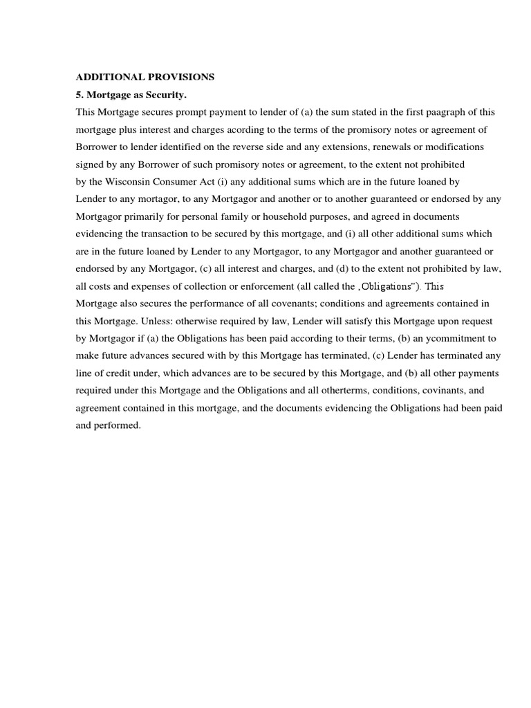 Additional Provisions 5. Mortgage As Security | PDF
