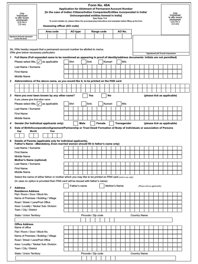 49A Form Updated PDF | PDF | Identity Document | Government Information