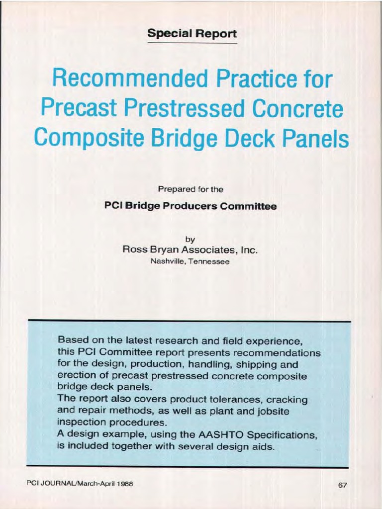 Recommended Practice For Precast Prestressed Concrete Composite Bridge Deck Panels | PDF ...
