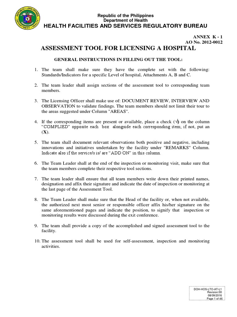 Assessment Tool - Level 1 Hospital | PDF | Medical Prescription | Surgery
