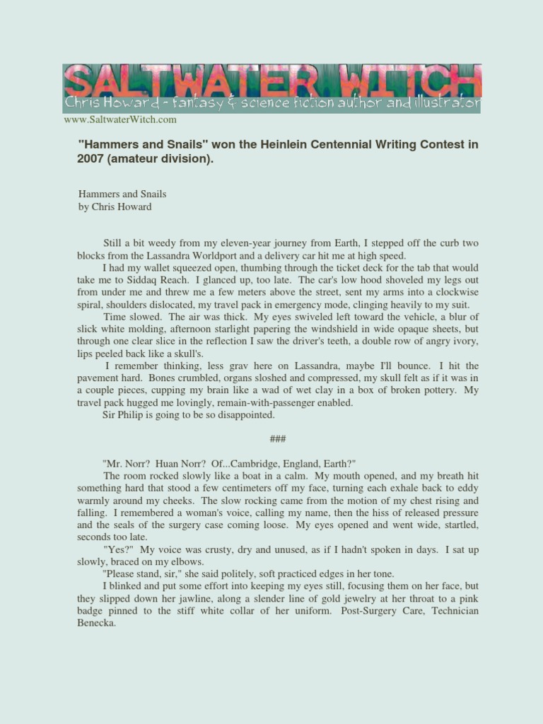 "Hammers and Snails" Won The Heinlein Centennial Writing Contest in ...