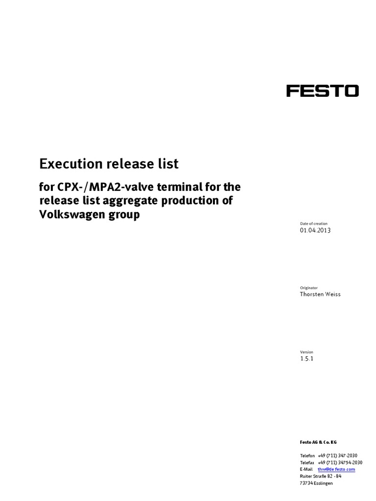 Festo Freigabeliste VW Agg Pneumatik 20130401 en Ausführungsrichtlinie ...