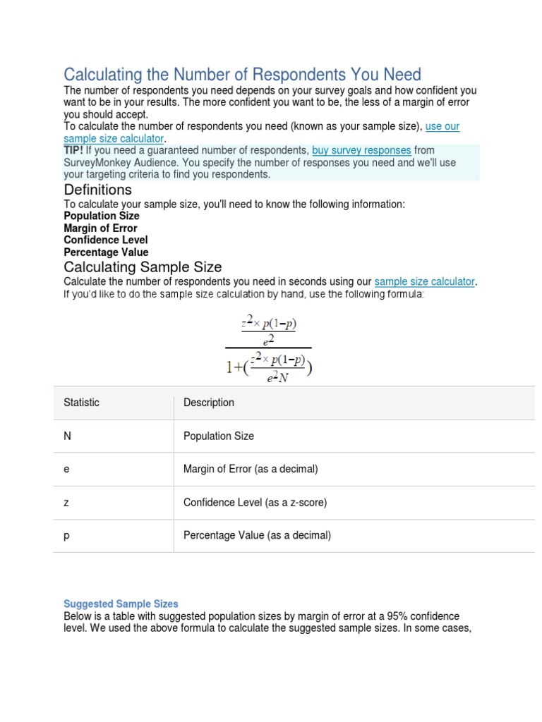Calculating The Number of Respondents You Need: Definitions | PDF ...