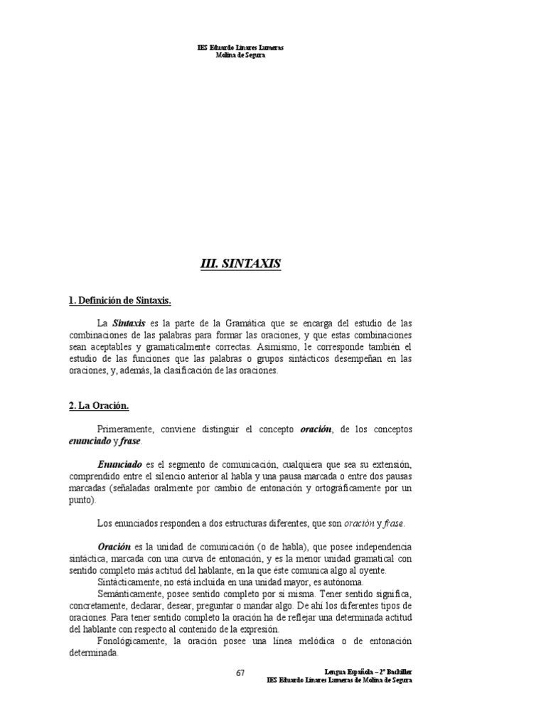 Sintaxis: Definición, tipos de oraciones y constituyentes | PDF ...