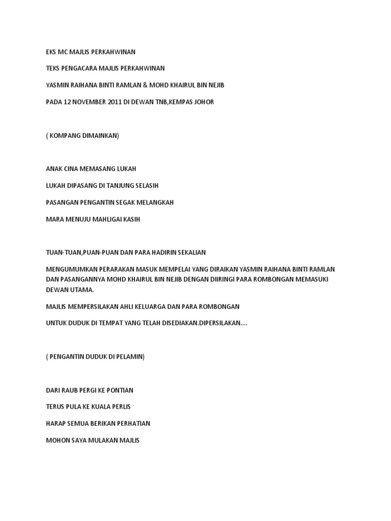 Skrip Pengacara Majlis Perkahwinan | PDF
