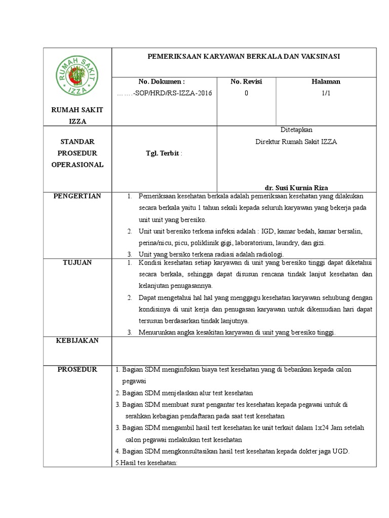 Sop - Mcu Karyawan Berkala | PDF
