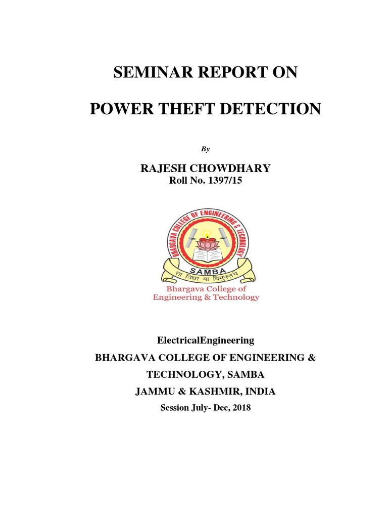 Seminar Report On Power Theft Detection: Rajesh Chowdhary | PDF