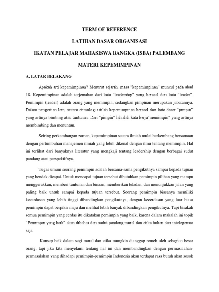 Term of Reference Materi Kepemimpinan | PDF