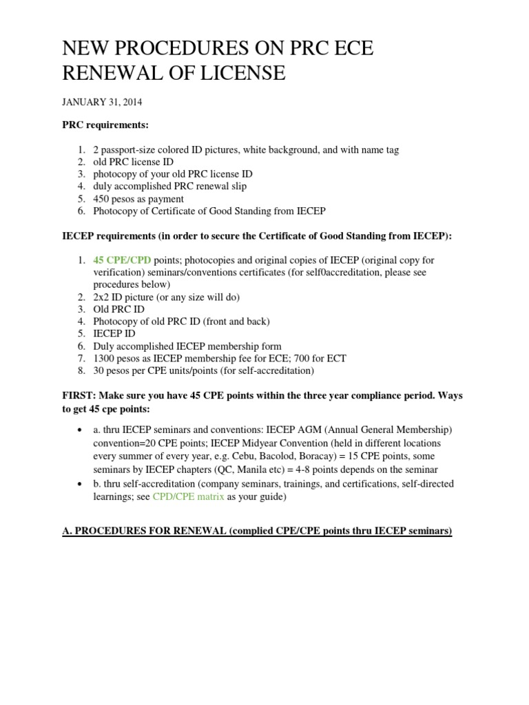 New Procedures On PRC Ece Renewal of License: JANUARY 31, 2014 | PDF