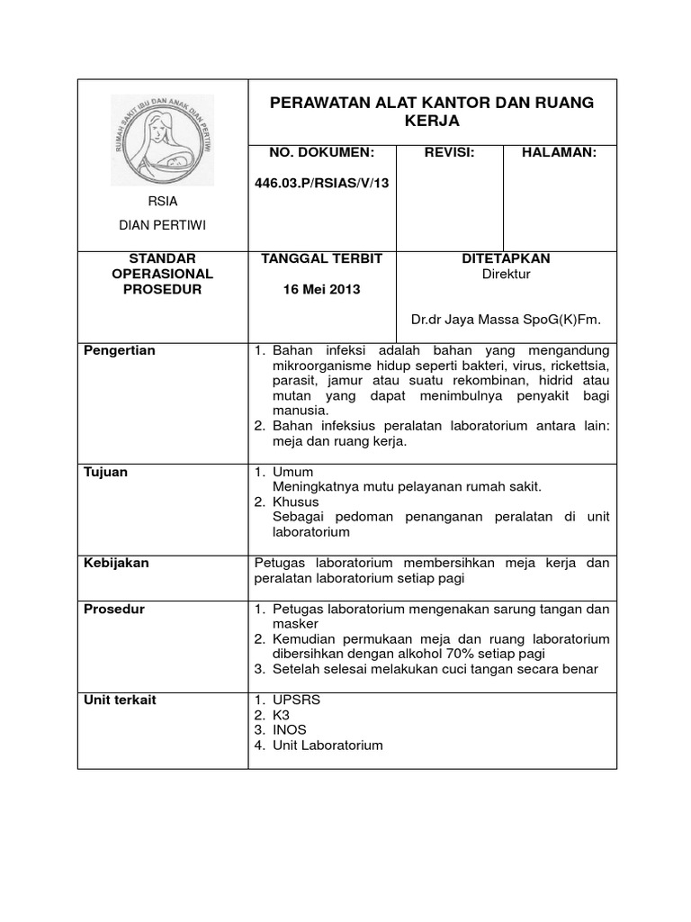Sop Perawatan Alat Kantor Dan Ruang Kerja | PDF