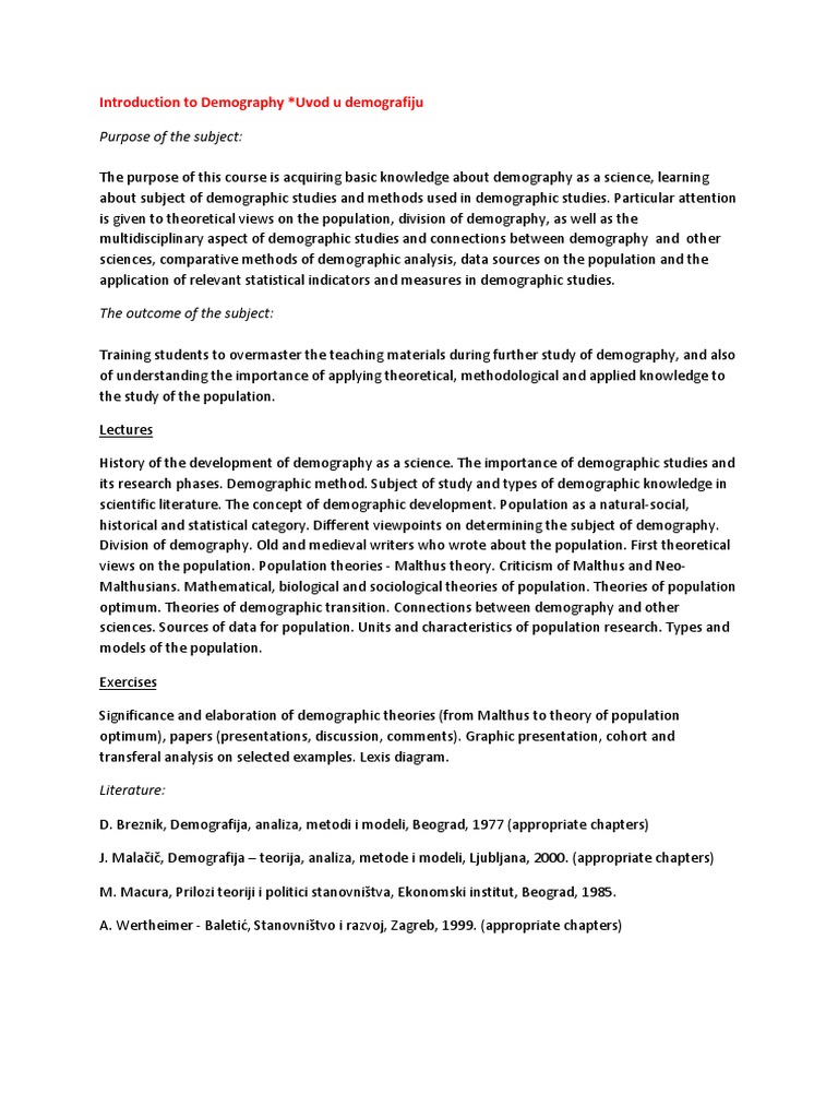 Introduction To Demography | PDF | Language Arts & Discipline | History