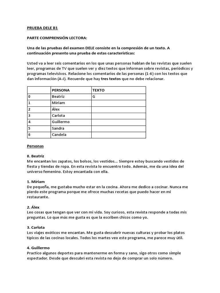 Prueba Dele b1 | Deportes | Entretenimiento (general)