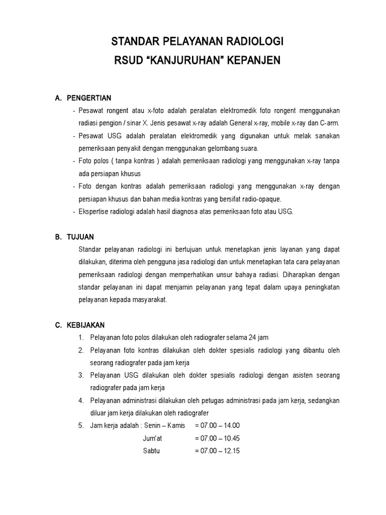 Standar Pelayanan Radiologi | PDF