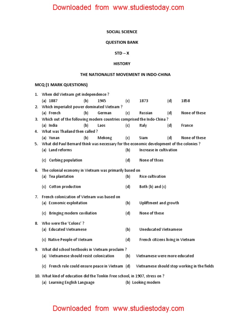 CBSE Class 10 History Question Bank | PDF | Mahatma Gandhi | Vietnam