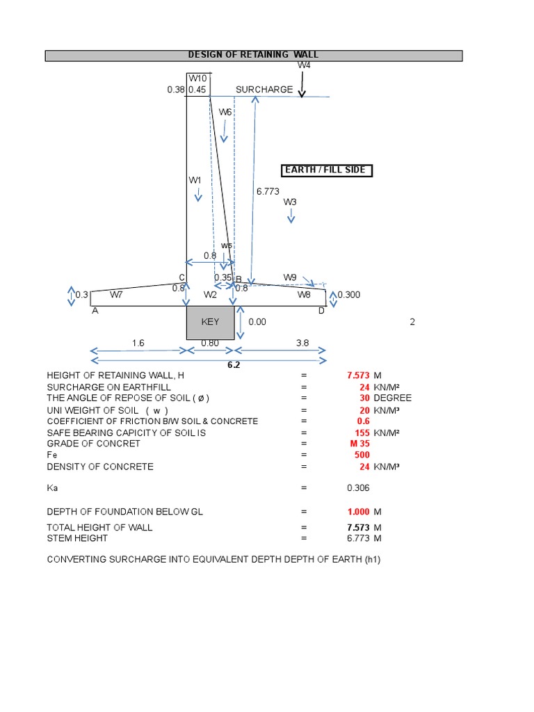 Retaining Wall Design Calculations | PDF | Physics | Mechanical Engineering