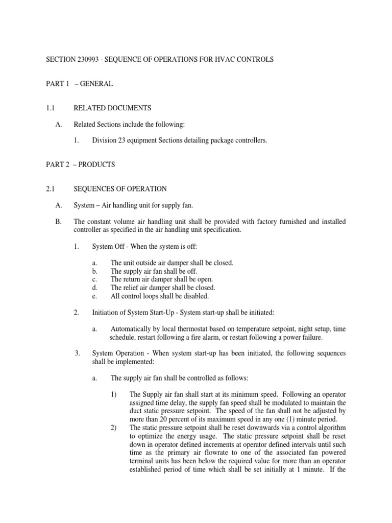 Section 230993 - Sequence of Operations For Hvac Controls | PDF | Hvac ...