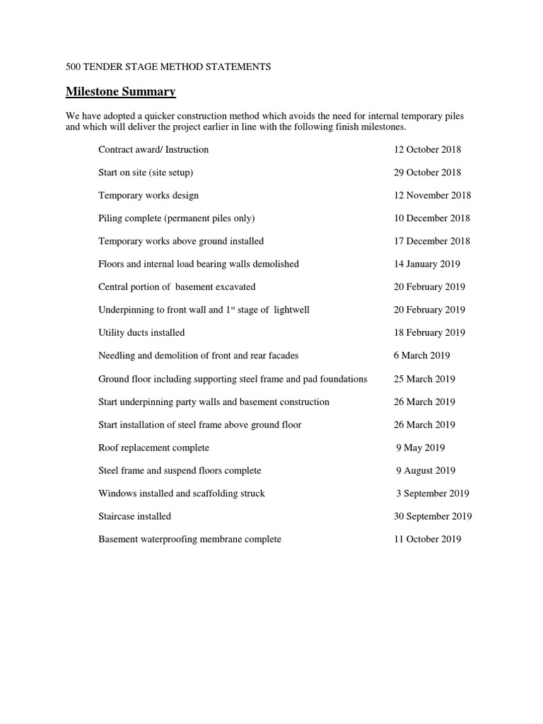 Tender Stage Method Statements Overview | PDF | Deep Foundation | Basement