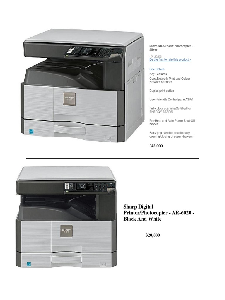 Sharp Digital Printer/Photocopier - AR-6020 - Black and White | PDF